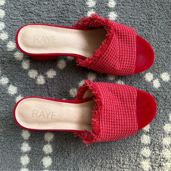RAYE | Shoes | Raye Opentoed Red Shag Mules Sandals With Heel | Poshmark